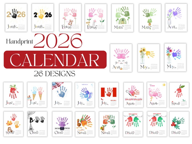 Printable Handprint Calendar, 2026 Calendar, Happy New Year 2026, Baby ...
