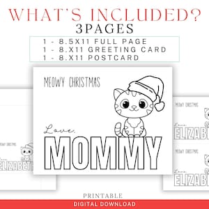 Printable Meowy Christmas Card, Cat Coloring Page, Personalized ...