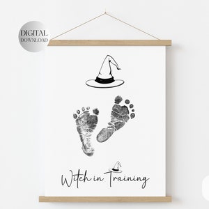 PRINTABLE Footprint Halloween Art Craft, Baby Witch Footprint Craft ...