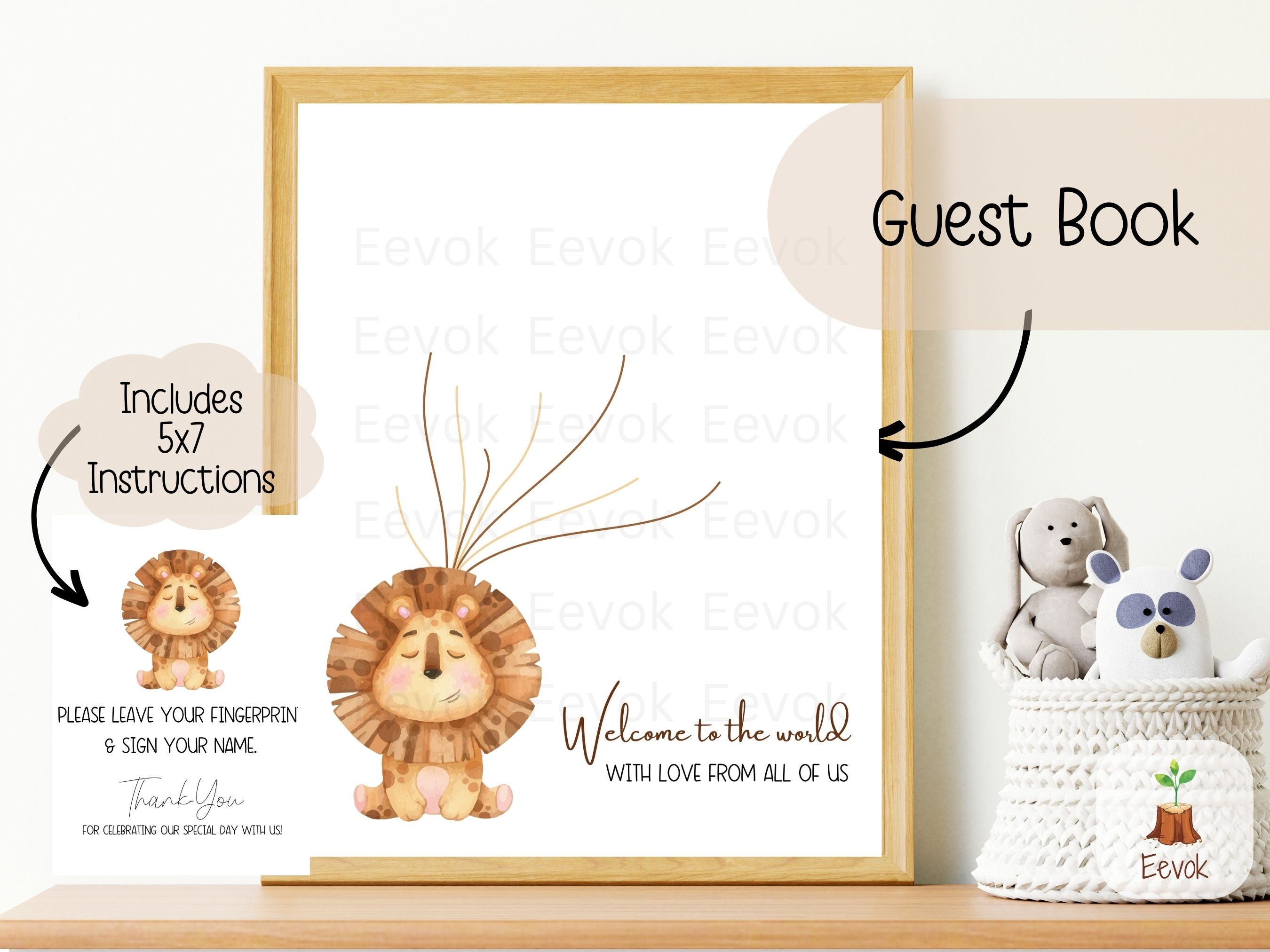 Lion Baby Shower Guestbook Art, Fingerprint Guestbook for Baby Shower ...