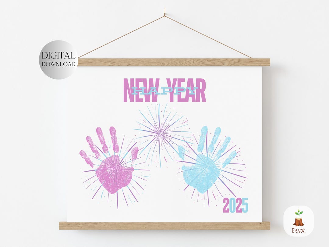 Impression artistique de l'empreinte de main Happy New Year 2025 ...