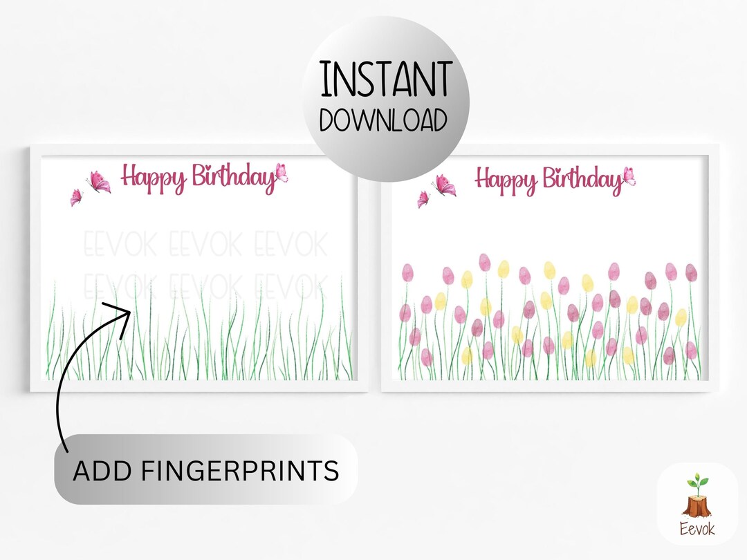Printable Happy Birthday Fingerprint Art, Printable Kids Craft ...