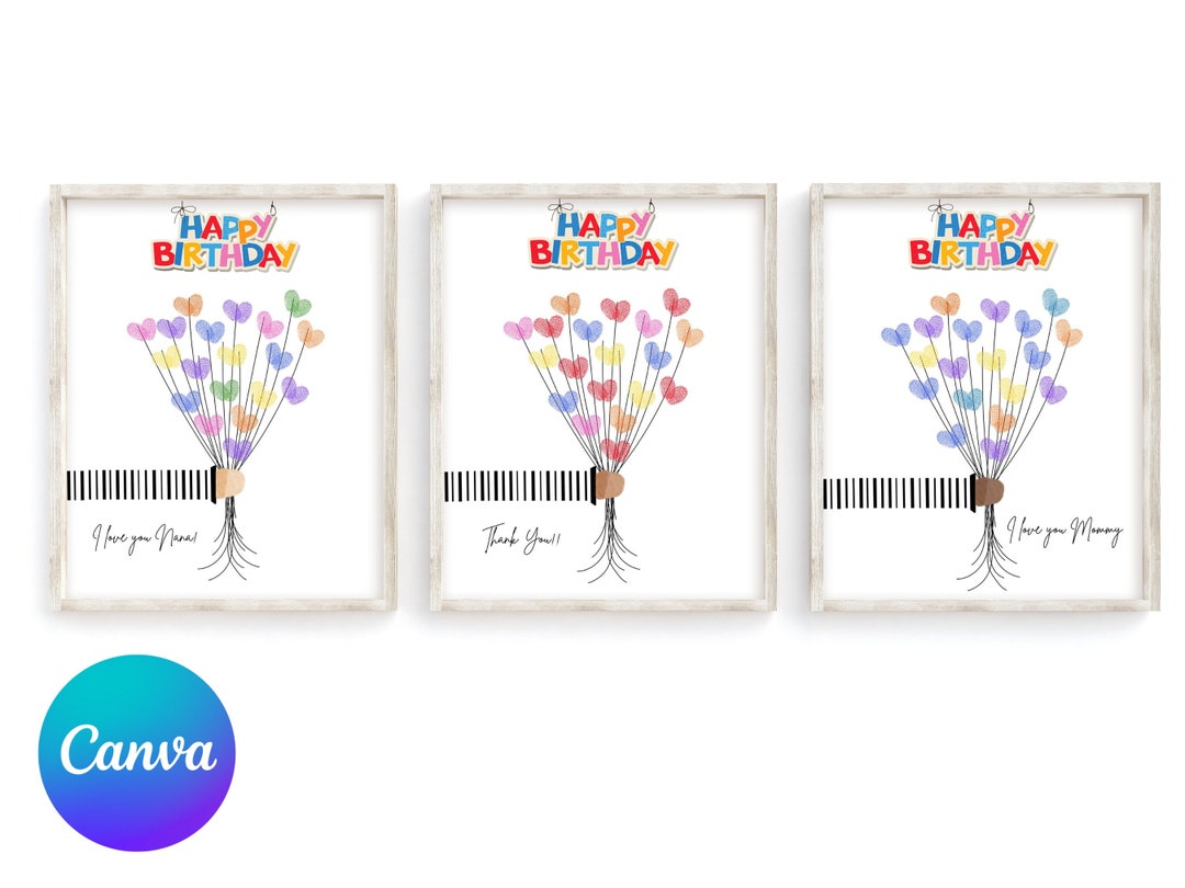 Printable Birthday Fingerprint Craft Personalized Craft for Mom, DIY ...