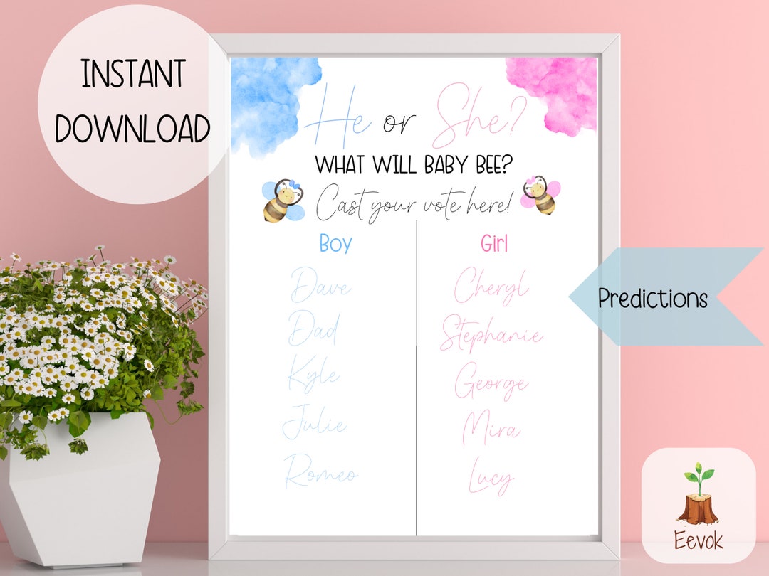 Gender Reveal Ideas, He or She Sign, Gender Guess Game, Fingerprint Printable Art, Gender Reveal ...