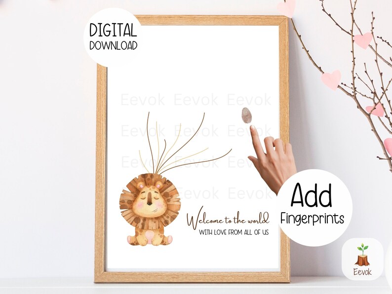 Lion Baby Shower Guestbook Art, Fingerprint Guestbook for Baby Shower ...