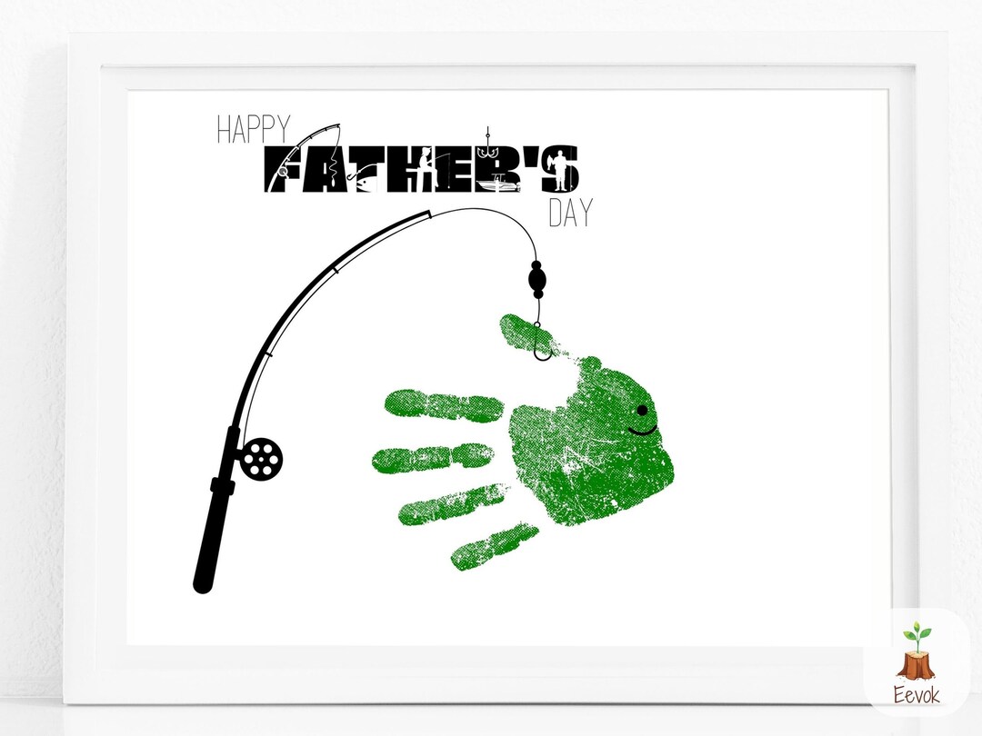 Father's Day Handprint Art, Handprint Gift for Dad From Kids, Fishing ...