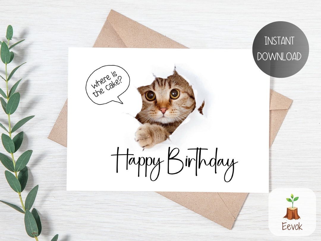 Printable Cute Cat Birthday Card, Printable Greeting Card, Cat Lover ...