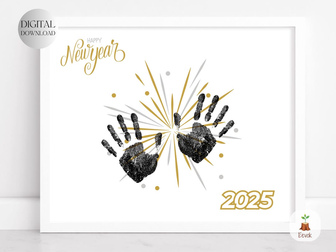 PRINTABLE Happy New Year 2025 Handprint Art, New Years Memories Hand ...