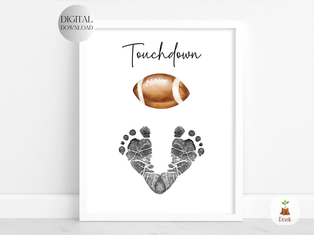PRINTABLE Football Handprint Craft, Fathers Day Football Footprint ...