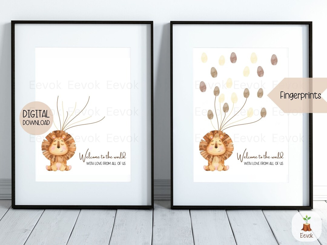 Lion Baby Shower Guestbook Art, Fingerprint Guestbook for Baby Shower ...