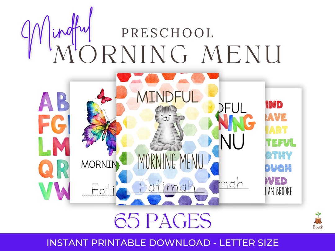 Preschool Morning Menu Printable Mindful Kids Worksheet, Calming Corner ...