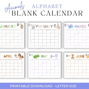 Printable ABC Alphabet Calendar A-Z Animals Homeschool Wall Calendar ...
