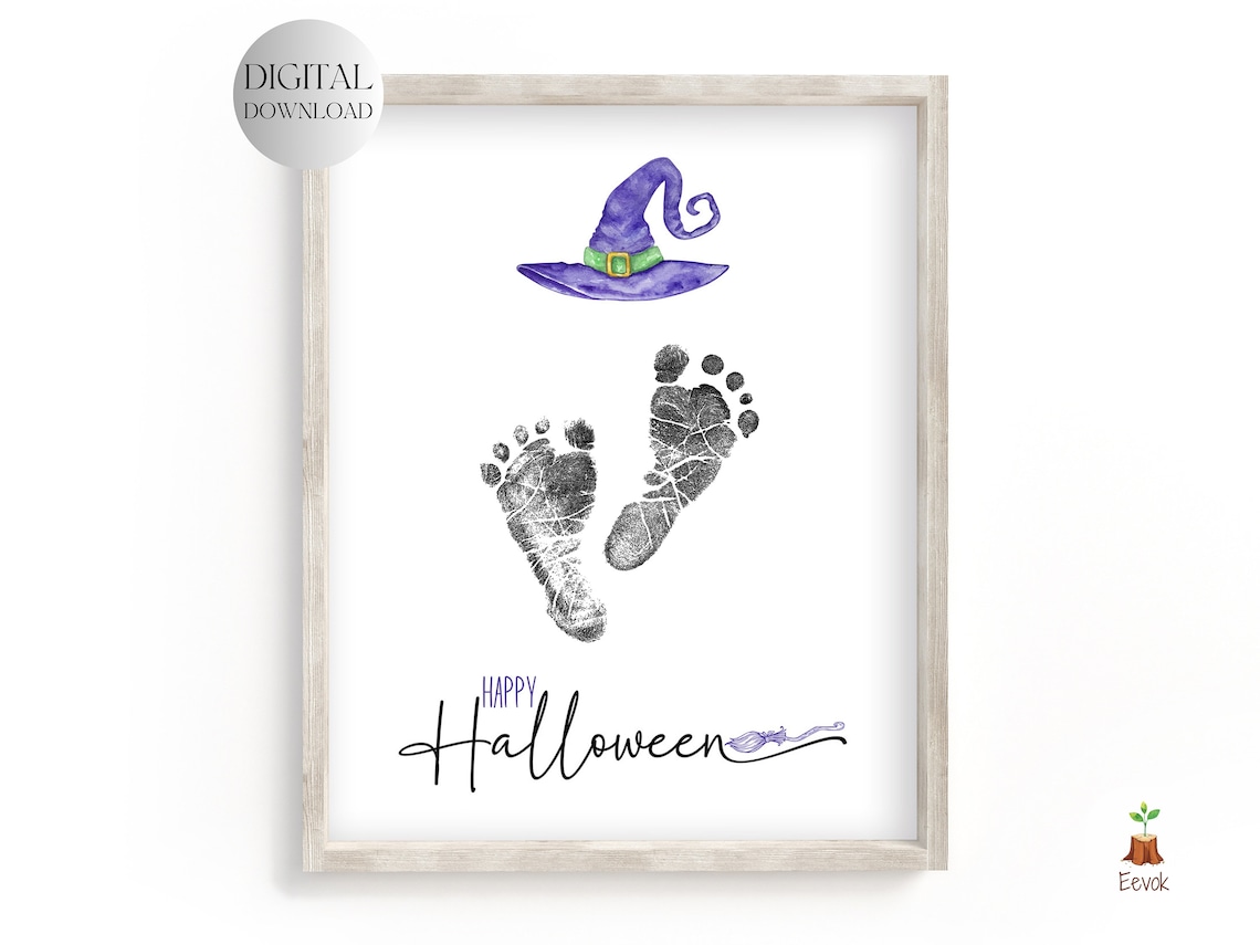 PRINTABLE Footprint Halloween Art Craft, Baby Witch Handprint Craft ...