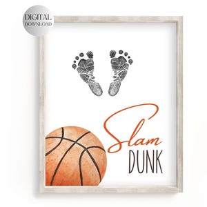 PRINTABLE Basketball Handprint Craft, Fathers Day Basketball Footprint ...