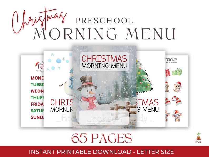 Preschool Morning Menu Printable, Homeschool Morning Menu Preschool ...