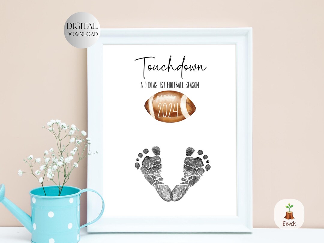 PRINTABLE Football Handprint Craft, Fathers Day Football Footprint 1st ...