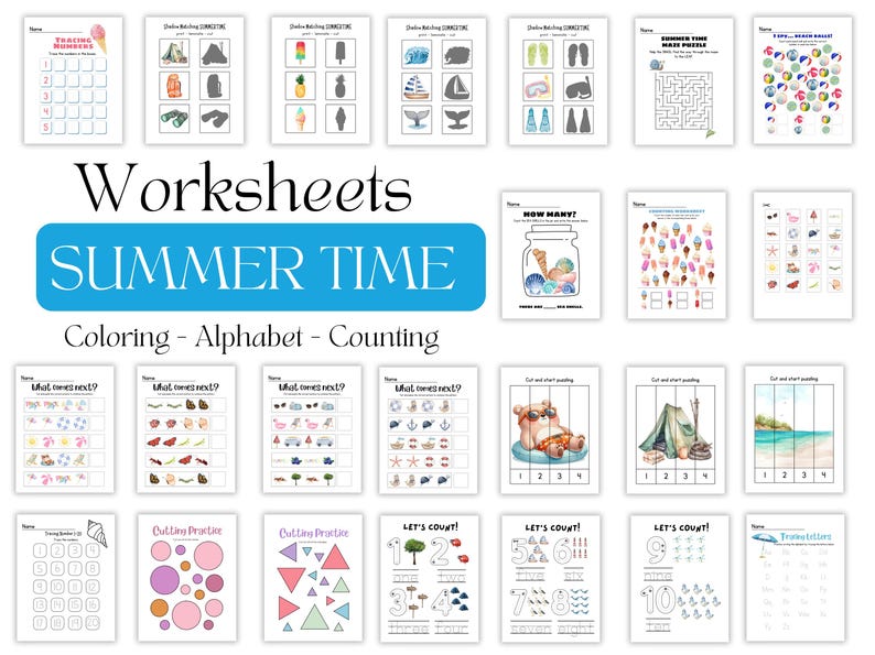 PRINTABLE Preschool Summer Worksheets Summer Resources Summer ...