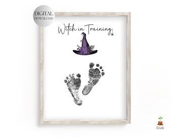 PRINTABLE Footprint Halloween Art Craft, Baby Witch Footprint Craft ...