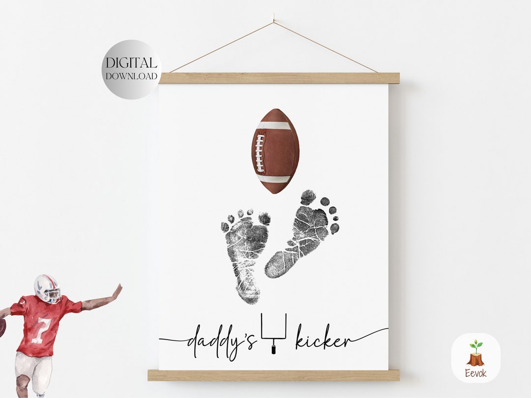 PRINTABLE Football Handprint Craft, Fathers Day Football Footprint ...