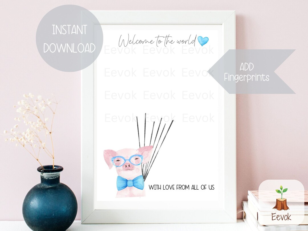 Pig Baby Shower Guestbook Art, Fingerprint Guestbook for Baby Shower ...
