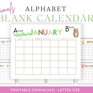 Printable ABC Alphabet Calendar A-Z Animals Homeschool Wall Calendar ...
