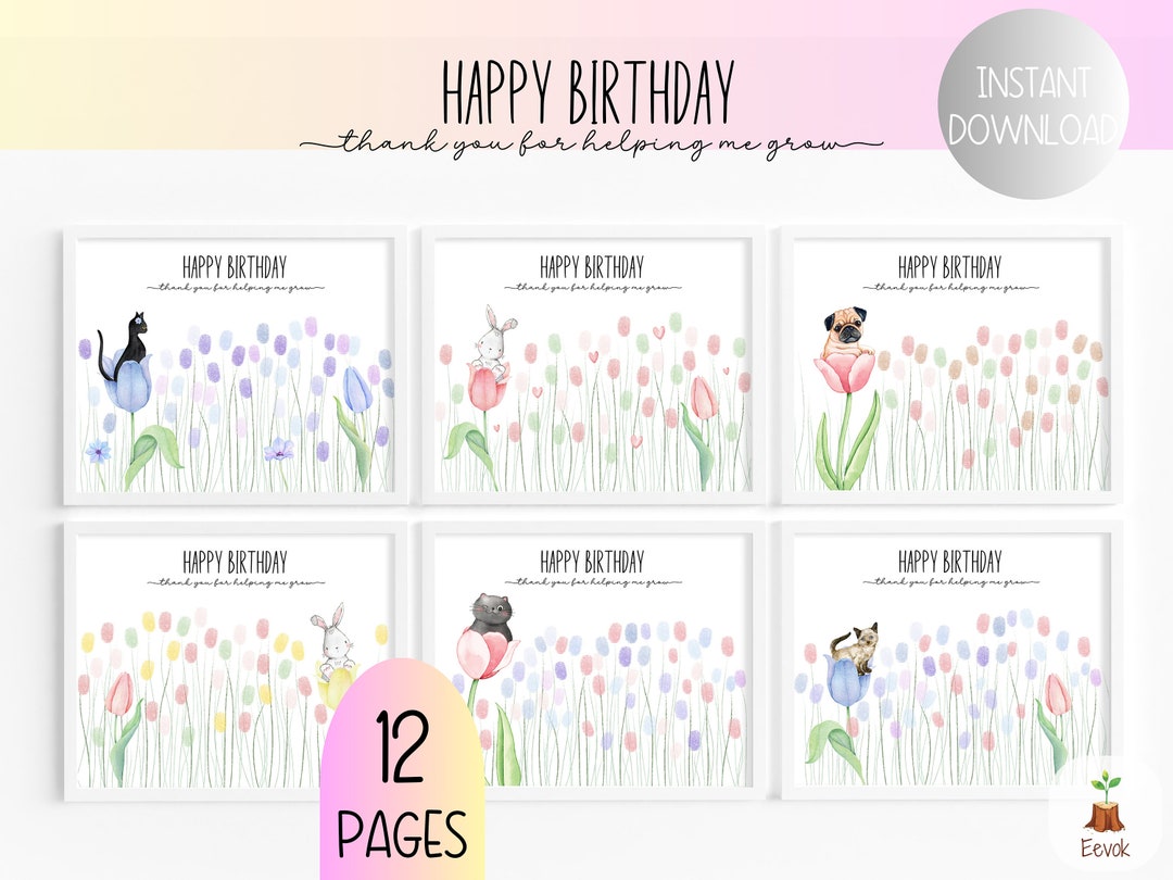 Printable Happy Birthday Art, DIY Fingerprint Birthday Card DIY Card ...