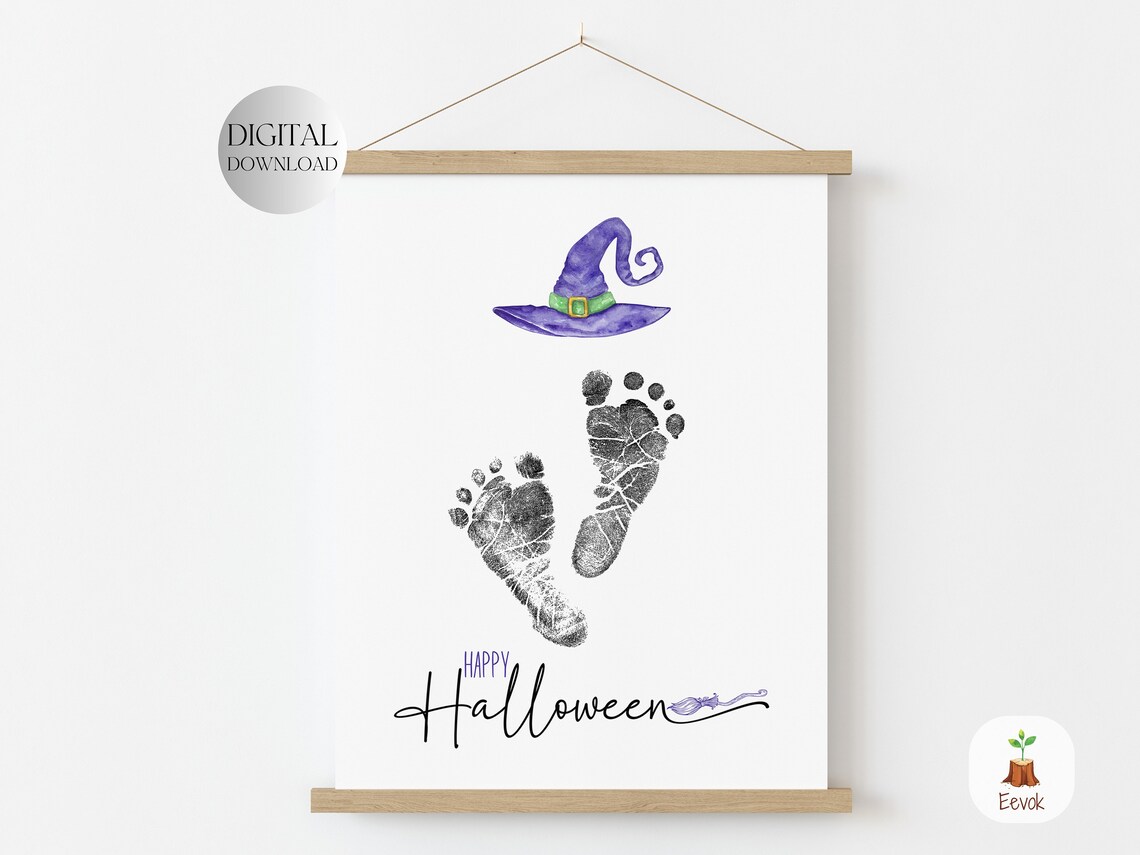 PRINTABLE Footprint Halloween Art Craft, Baby Witch Handprint Craft ...