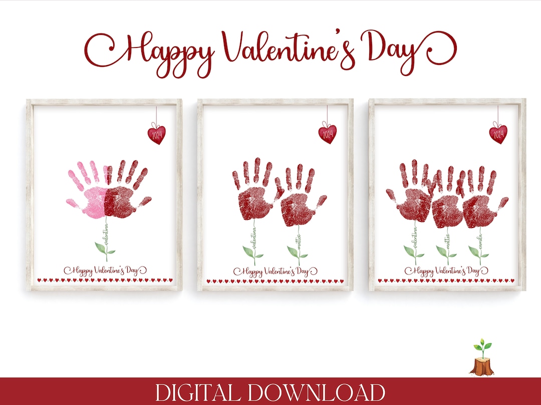 Valentines Day Flower Handprint, Valentine Handprint Art, Valentine's ...