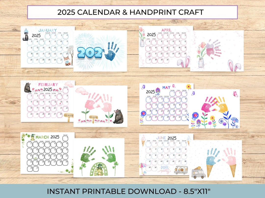 Printable 2025 Kids Calendar Handprint Calendar Art Homeschool Wall ...