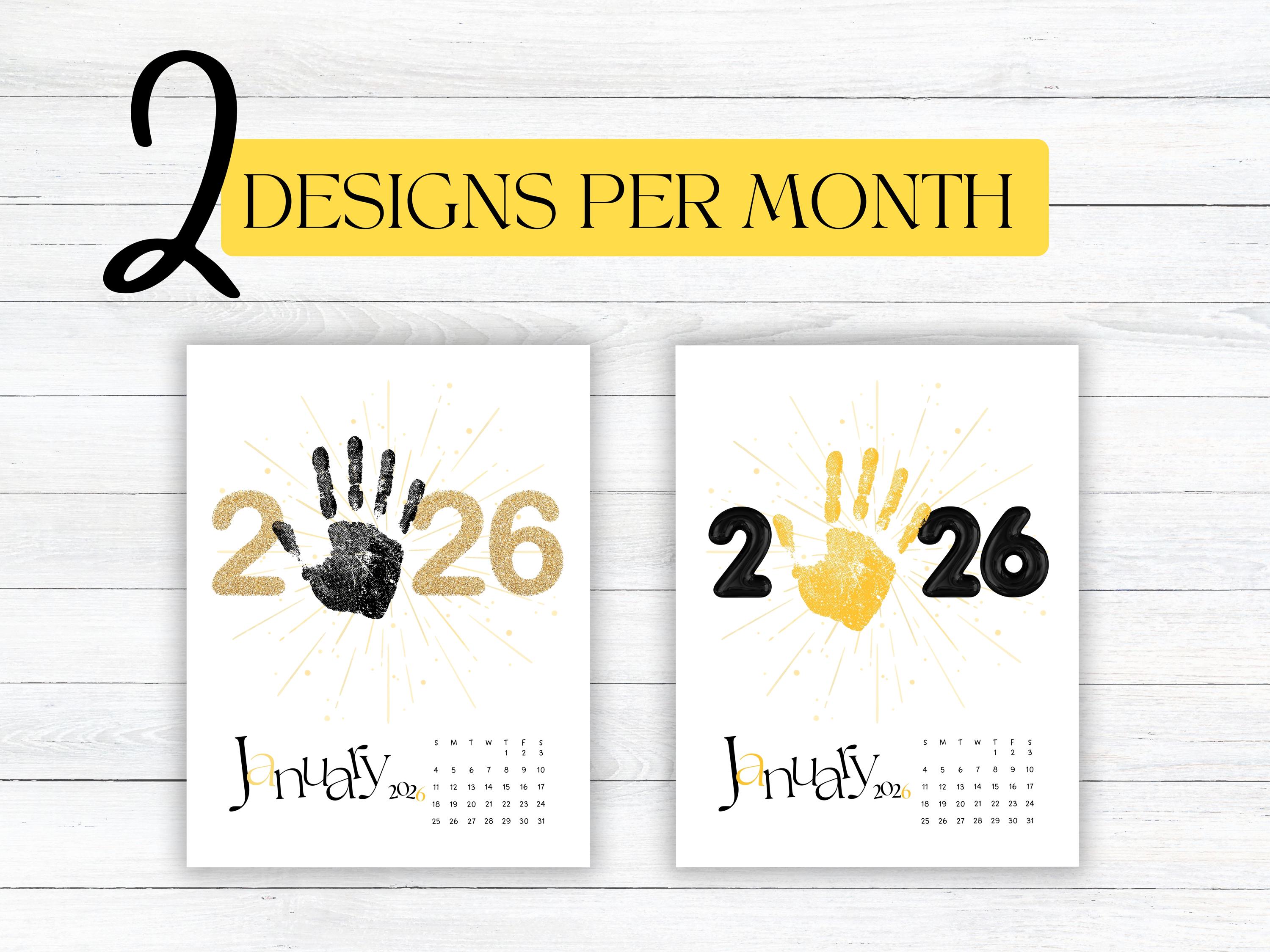 Printable Handprint Calendar, 2026 Calendar, Happy New Year 2026, Baby ...