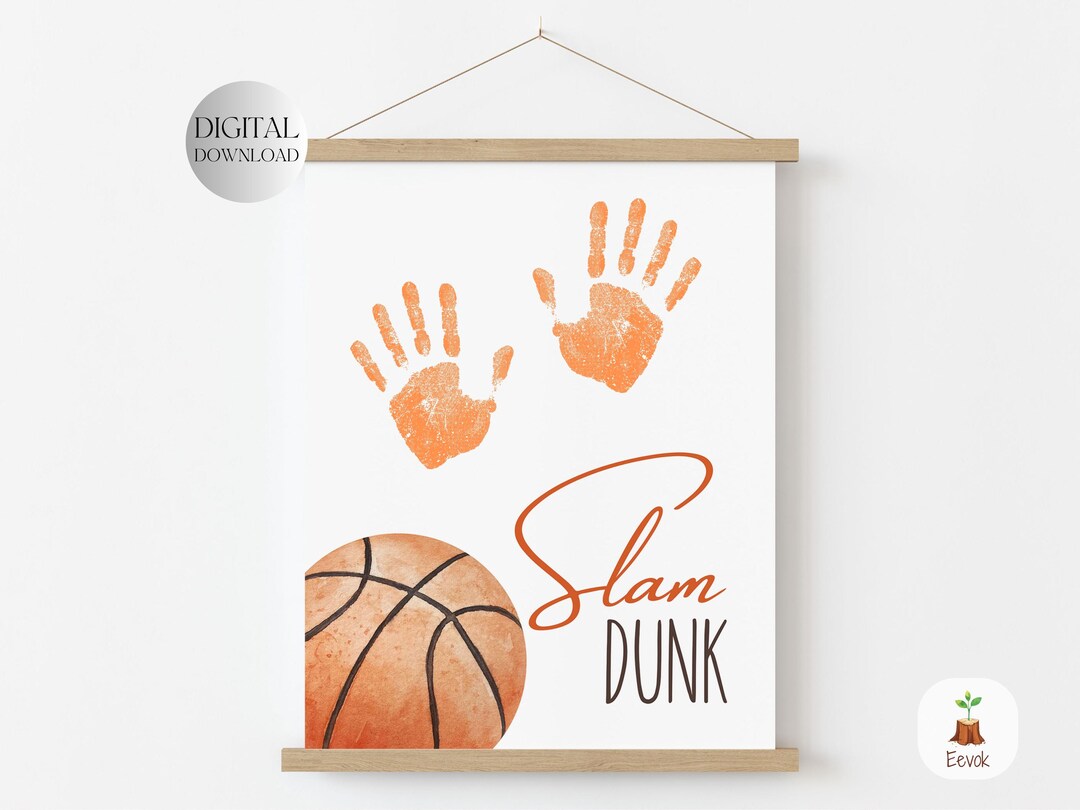 PRINTABLE Basketball Handprint Craft, Fathers Day Basketball Footprint ...