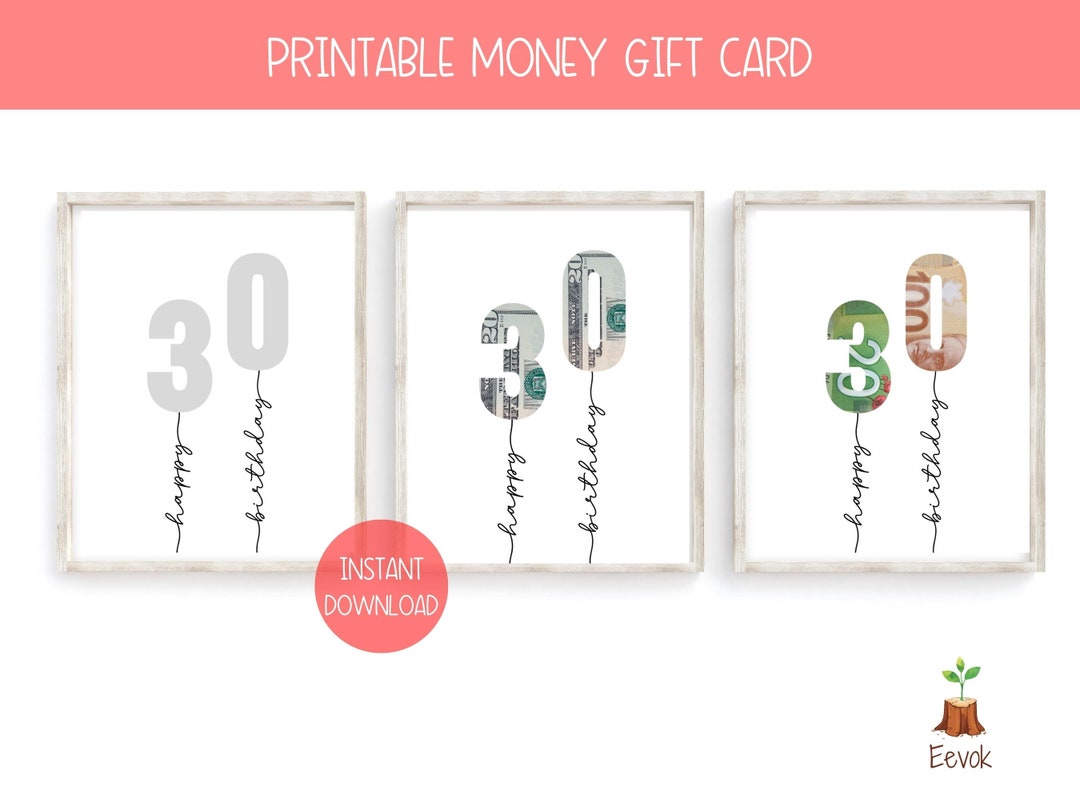 Printable Money Card Holder, Custom Money Card 30th Birthday Card ...