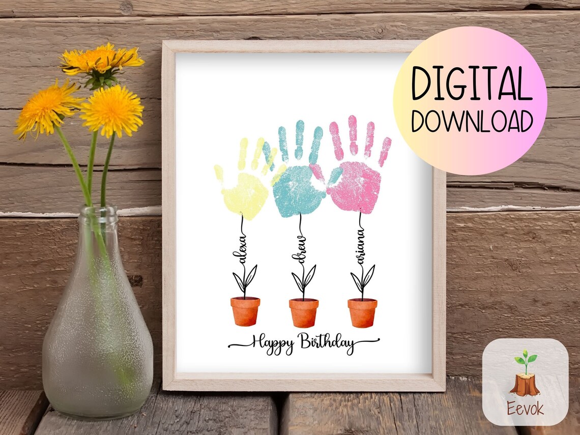 Printable Custom Birthday Card, Printable Birthday Card, Handprint Art ...
