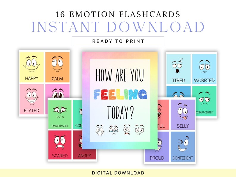 Printable Kids Emotions Flashcards Emotion Flashcard Feelings Emotion ...