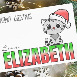 Printable Meowy Christmas Card, Cat Coloring Page, Personalized ...