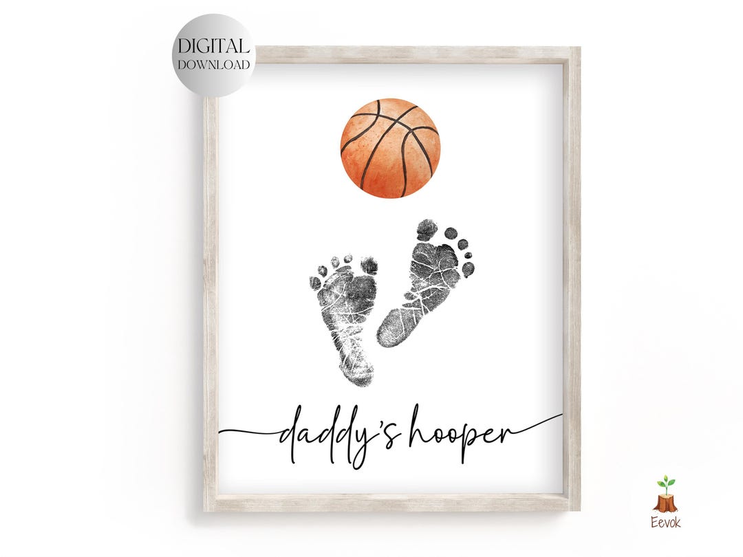 PRINTABLE Basketball Handprint Craft, Fathers Day Basketball Footprint ...