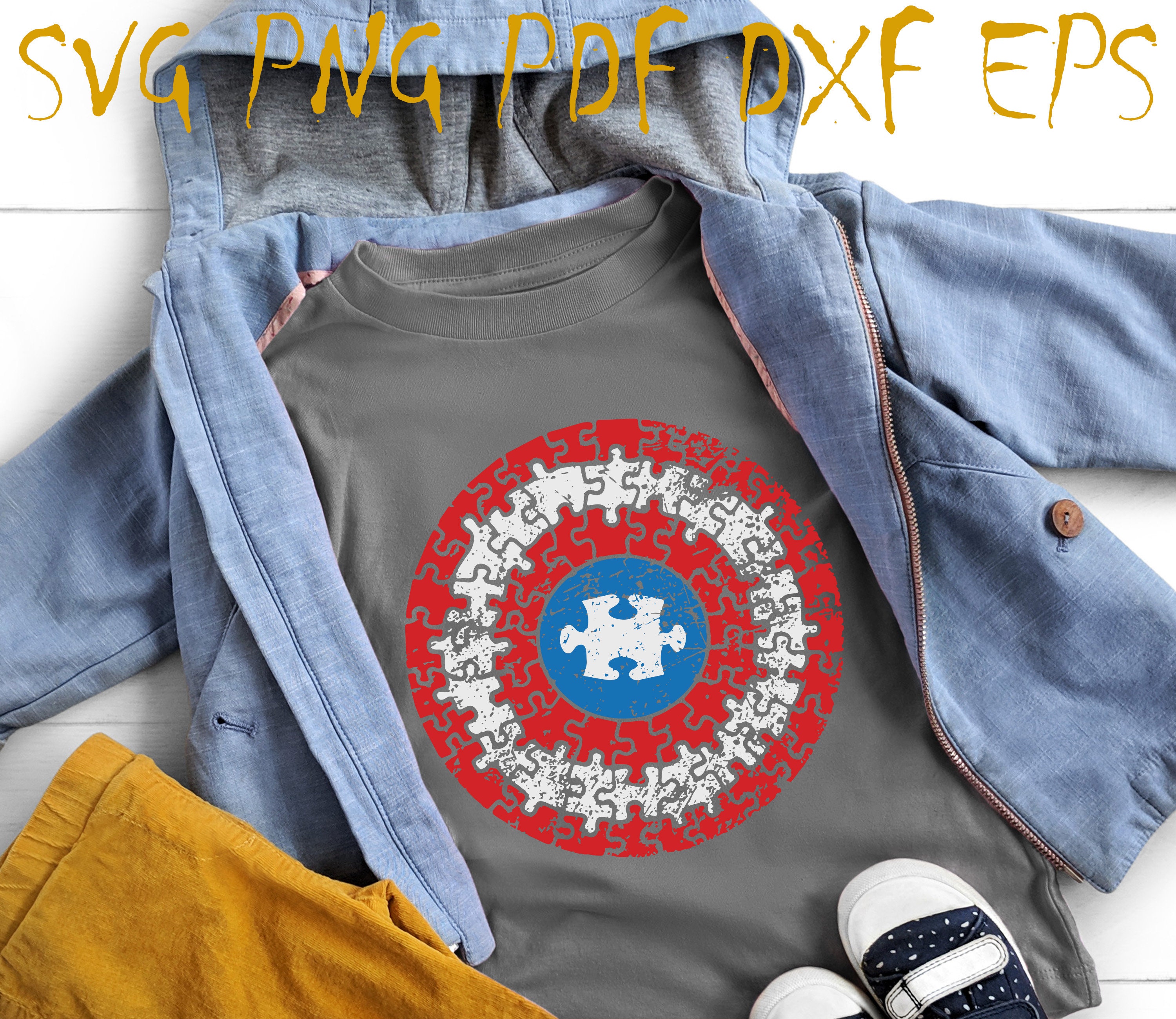 Autism Puzzle Superhero Shield Svg Captain America Shield | Etsy