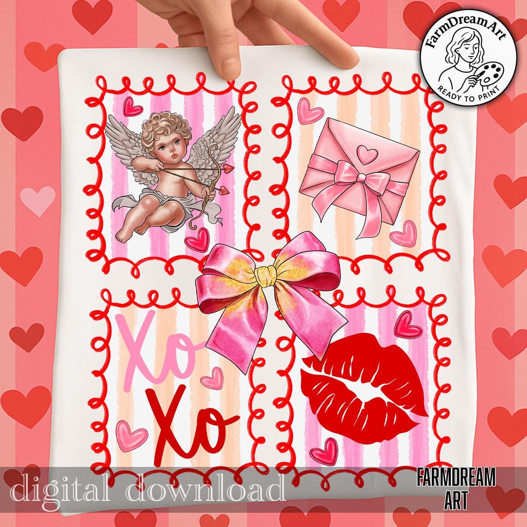 Preppy Valentine PNG, Cupid Stamp Design, Love Letter Clipart, XOXO ...