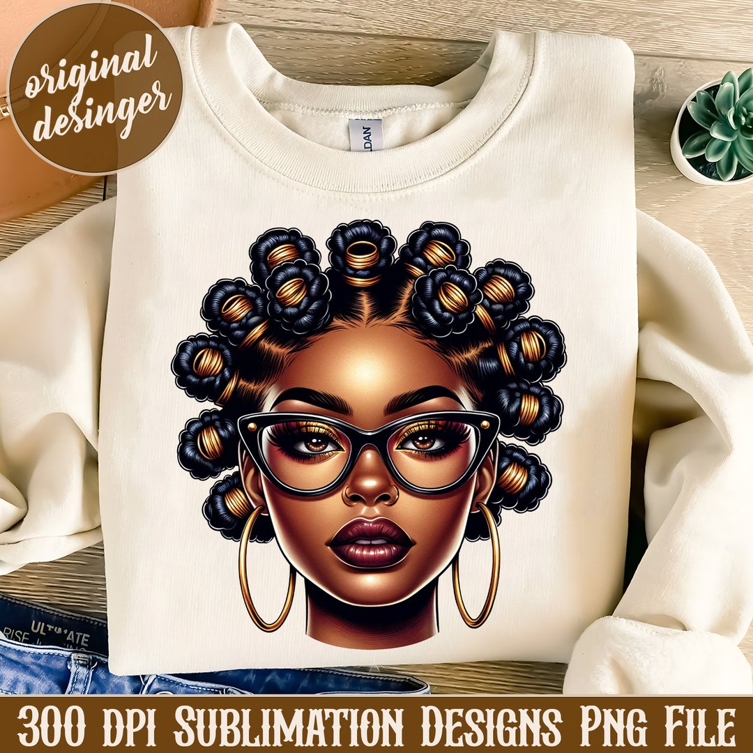Afro Woman With Bantu Knots Png Sublimation Design Download, Black ...