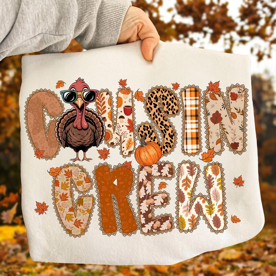 Cousin Crew Png,preppy Thanksgiving Design,fall Family Matching,autumn ...
