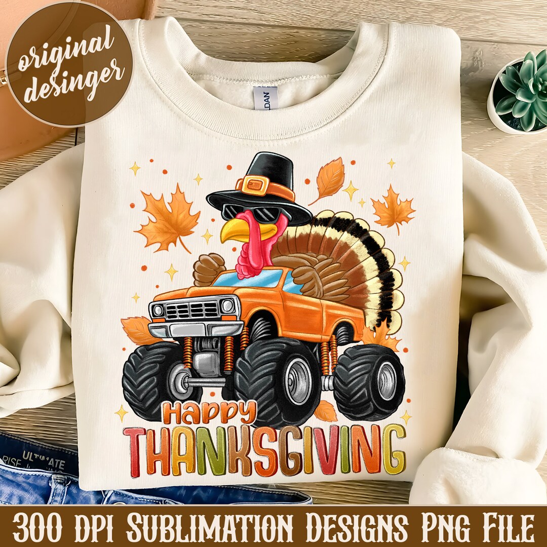 Happy Thanksgiving Monster Truck Png, Turkey Png, Fall Shirt for Kids ...