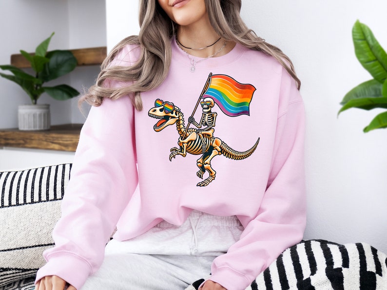 Skeleton Riding Dinosaur LGBTQ Png, Gay Skeleton Png, Skeleton Pride ...