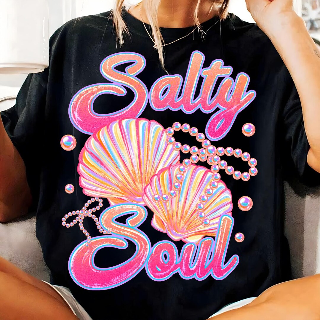 Clam Pearl Bow Salty Soul Png, Summer Vibes Pink Clam Png, Sublimation ...