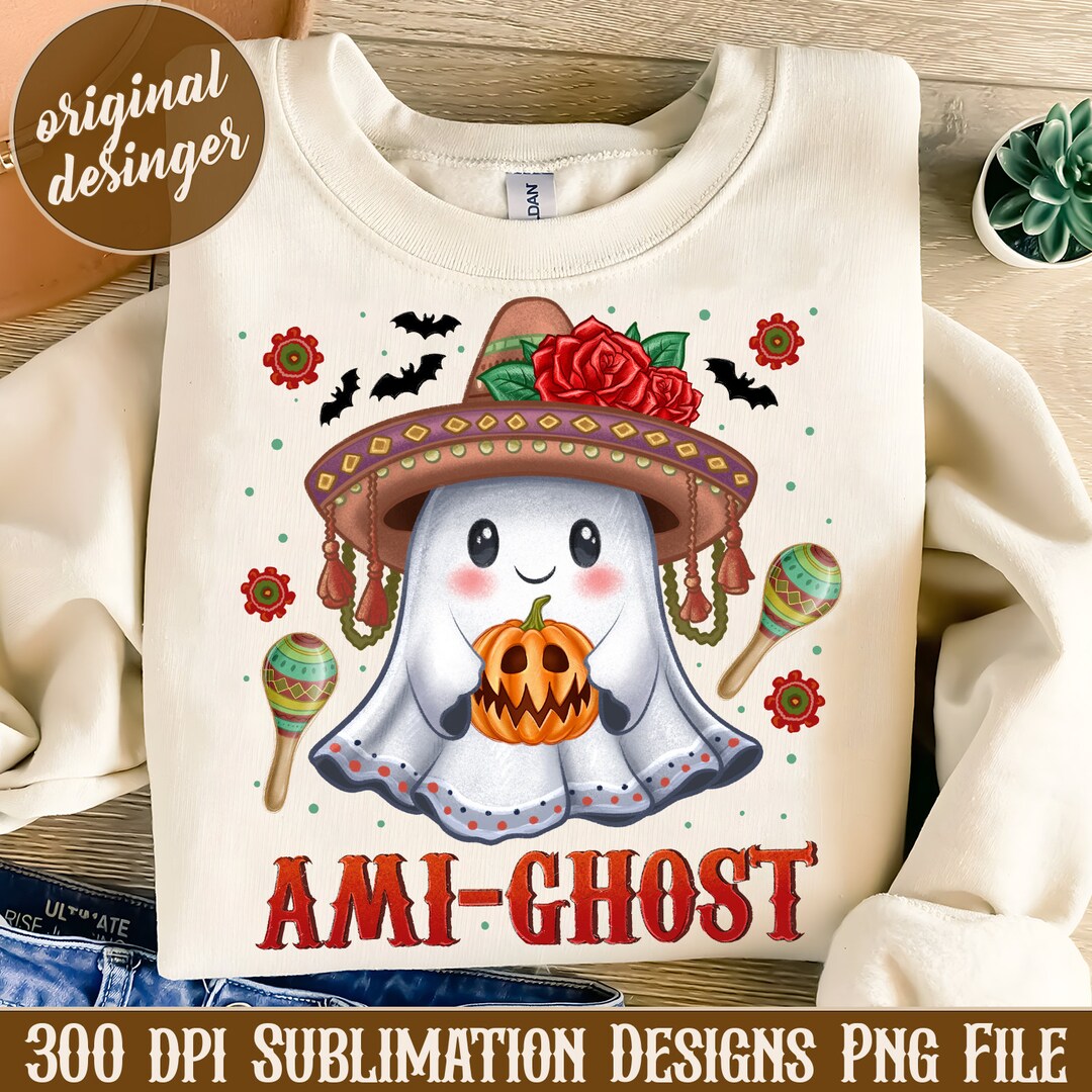 Cute Ghost in Sombrero Mexican Ghost With Boo Png, Funny Halloween Png ...
