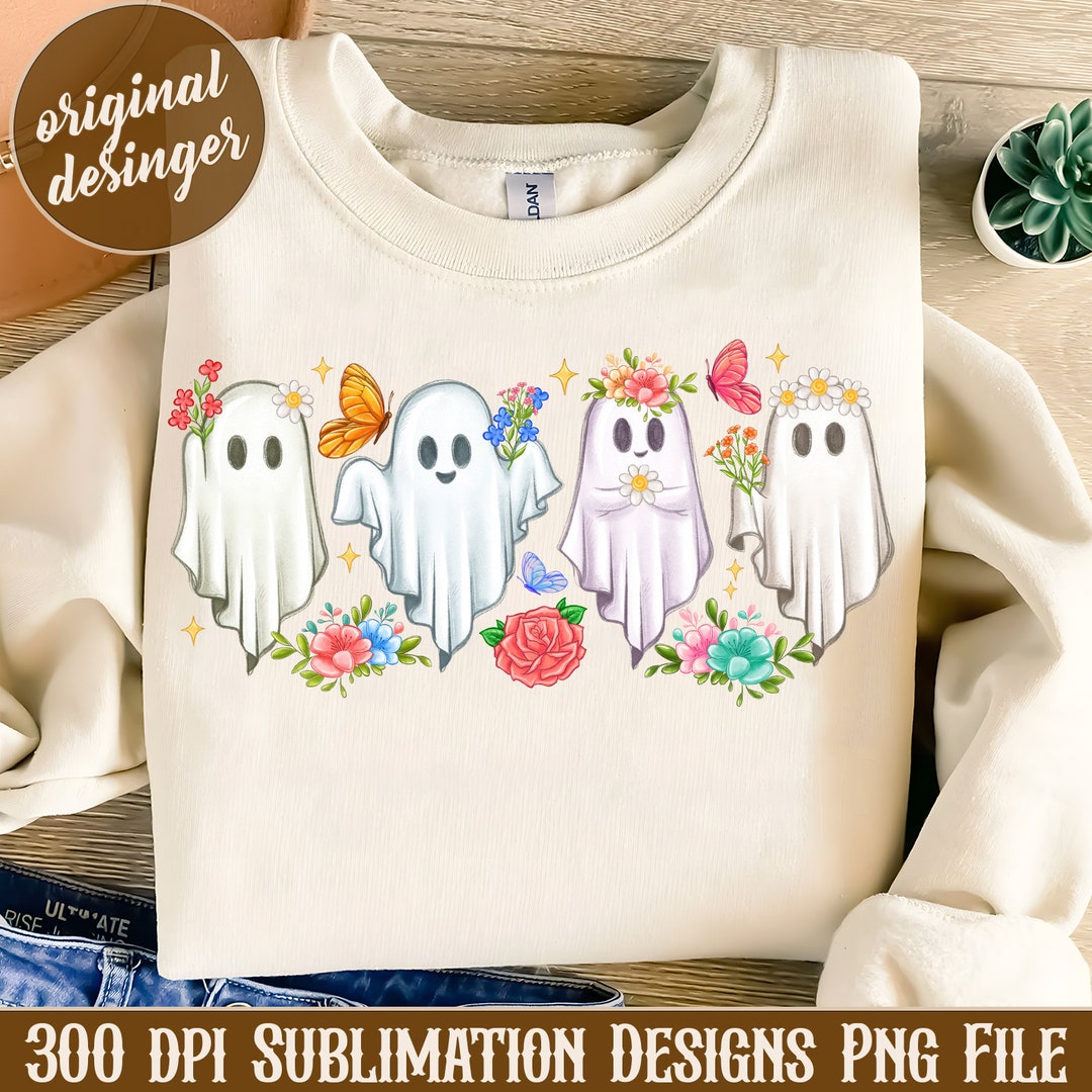 Retro Floral Ghosts Png, Cute Halloween Ghosts Png, Ghosts With Flowers ...