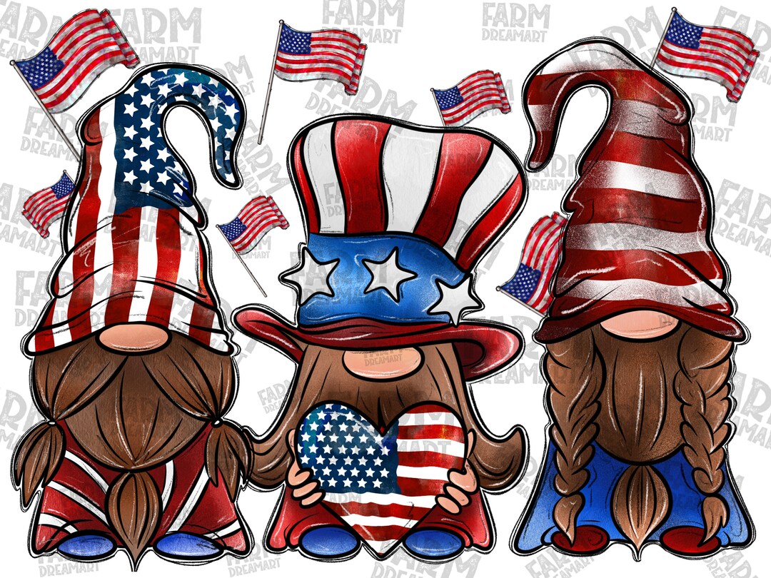 Usa Gnomes Png Sublimation Design, Usa Flag Hearts and Gnomes Png, 4th ...