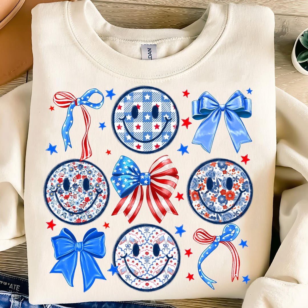 4th of July Smiley Face Coquette PNG Sublimation,patriotic Smiley ...