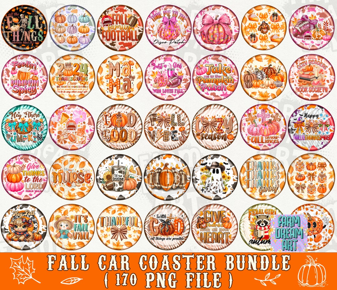Fall Car Coaster Bundle, Fall Png, Car Coaster Png, Sublimation Car ...