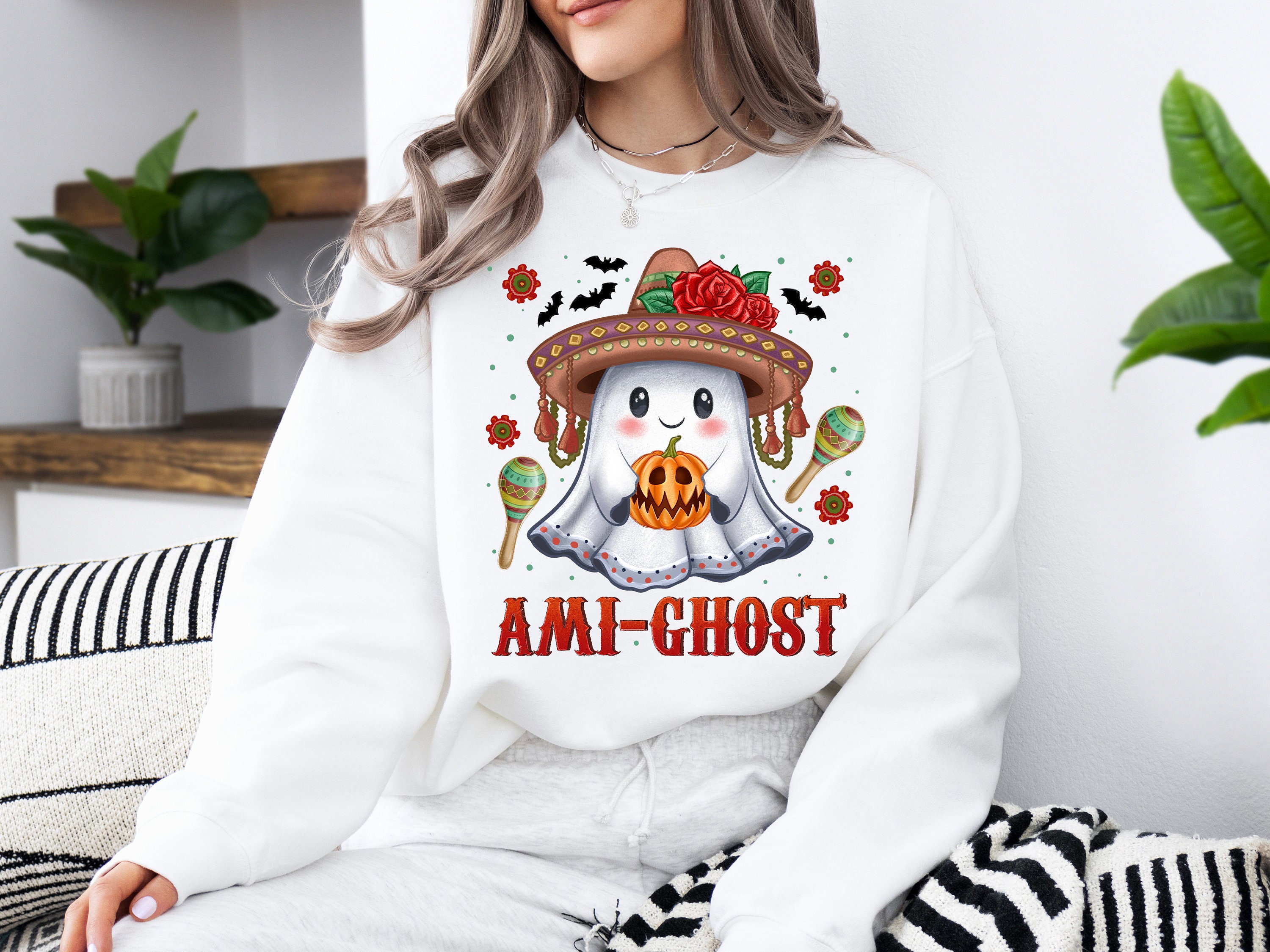 Cute Ghost in Sombrero Mexican Ghost With Boo Png, Funny Halloween Png ...