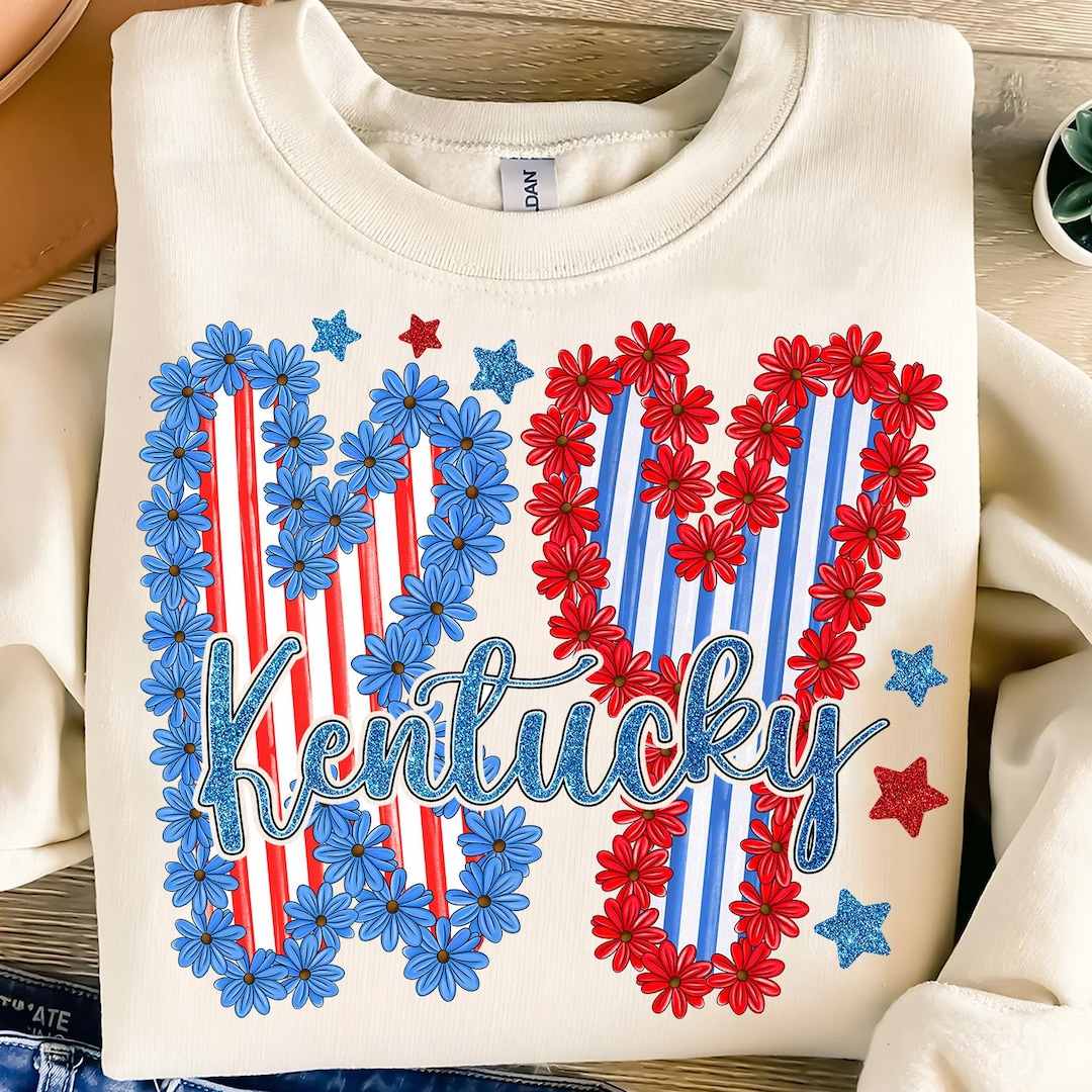 4th of July Kentucky Sublimation Png,floral Kentucky State Png,red ...